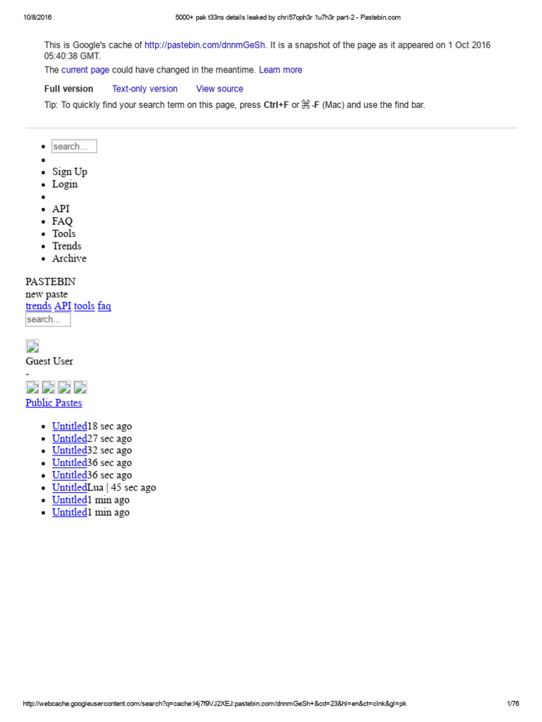 5000 Pak t33ns Details Leaked by Chri57oph3r 1u7h3r Part 2 Pastebin Compress | PDF