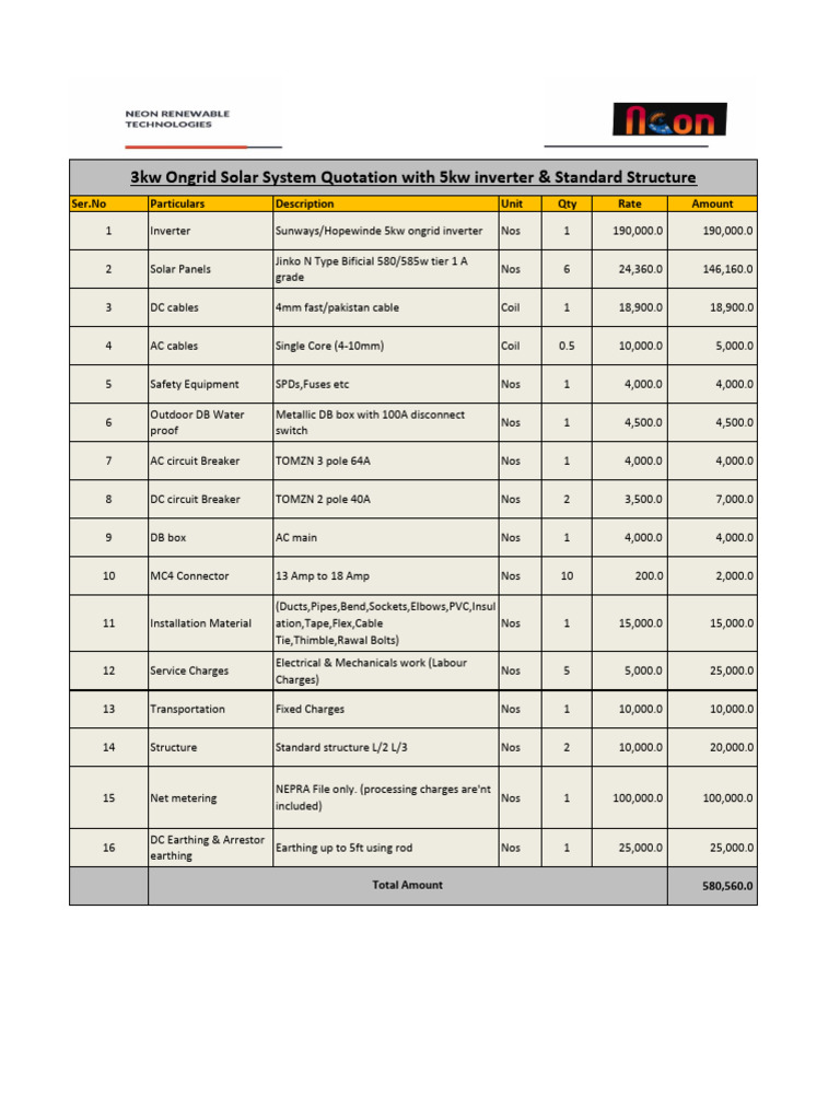 3kw Ongrid Quotation 5kw Inverter | PDF | Power Inverter | Solar Panel