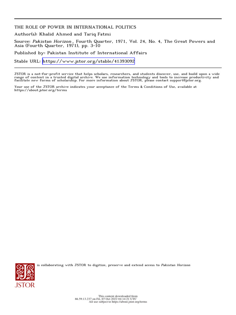 Role of Power in International Politics | PDF | Politics