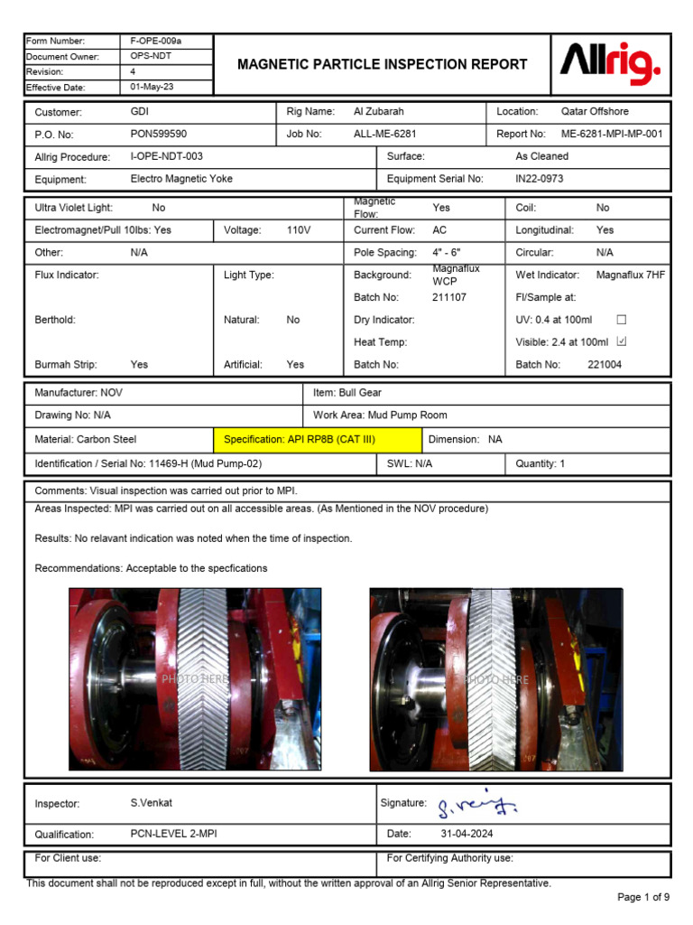 Mud Pump-02 MPI Report (1) | PDF | Ultraviolet | Inductor