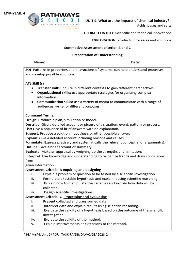 POU MYP-4 FA Criterion B and C | Download Free PDF | Sodium Bicarbonate ...