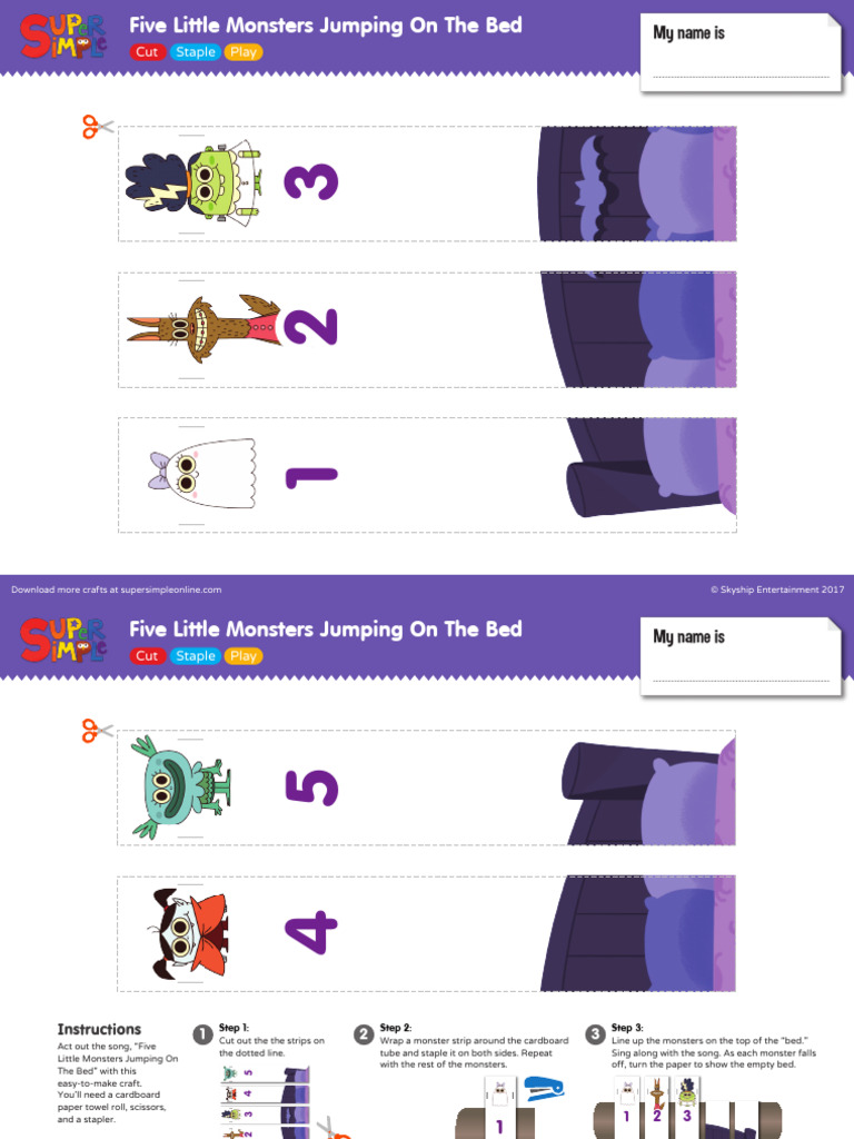 Five Little Monsters Jumping On Bed Craft | PDF