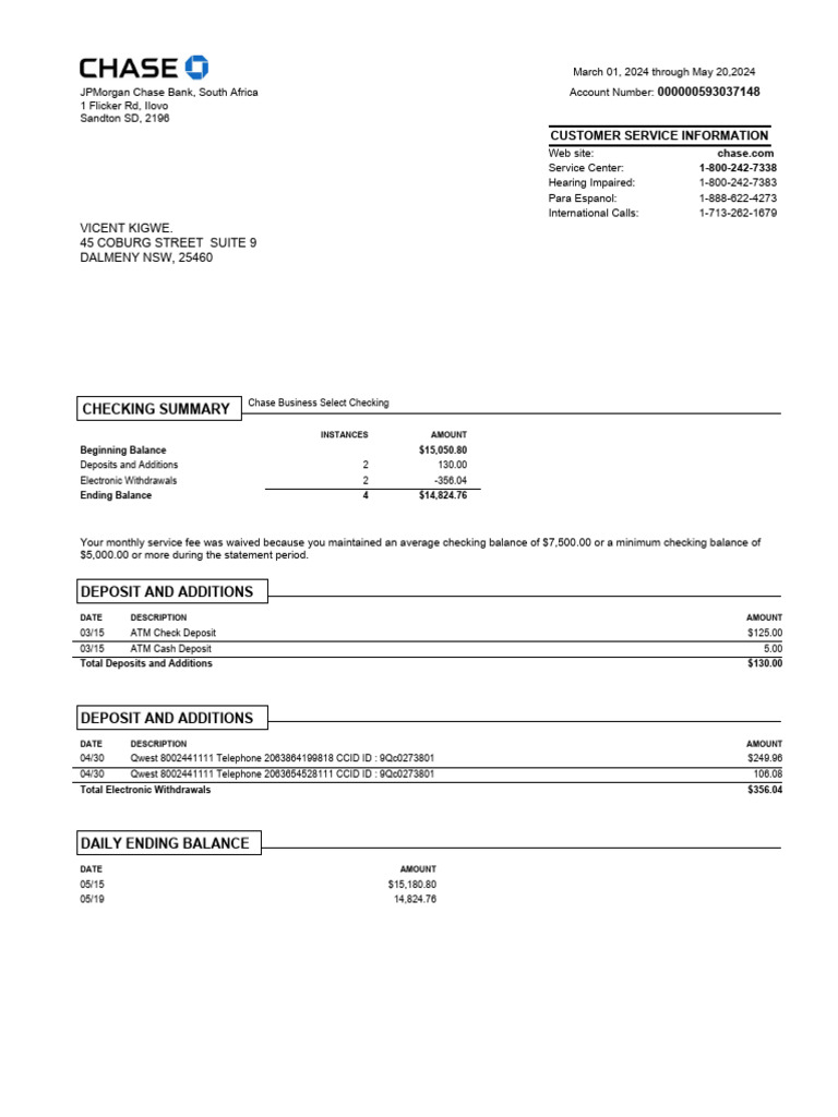 Chase-Bank-Statement-TemplateLab.com_ | PDF | Chase Bank | Banking
