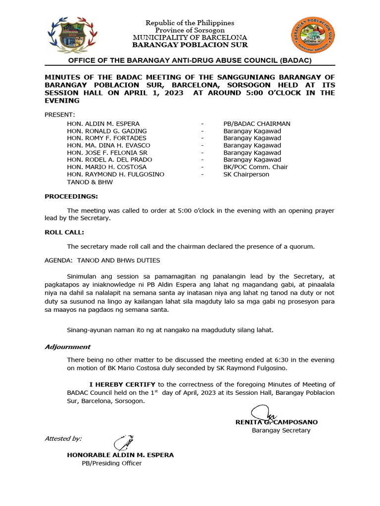 Badac Minutes April, 2023 | PDF