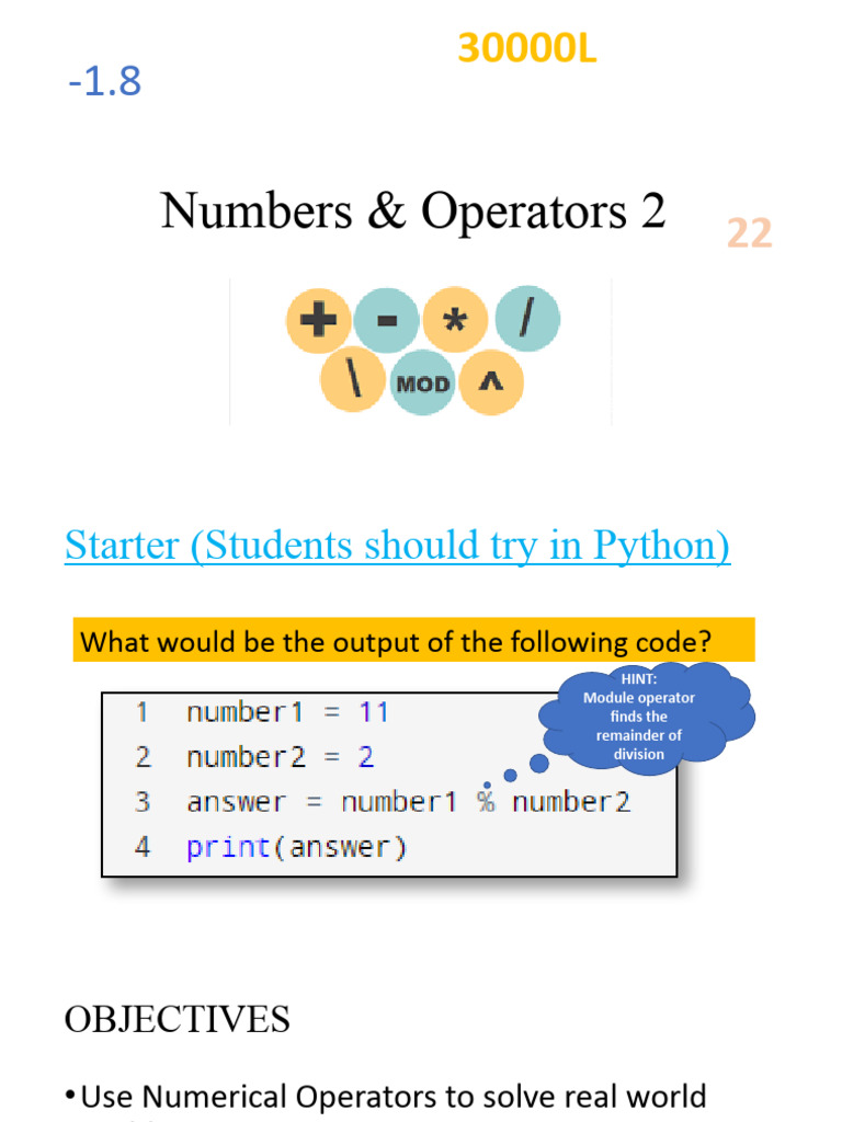 Numbers And Operators 2 Pdf Python Programming Language Reserved Word 
