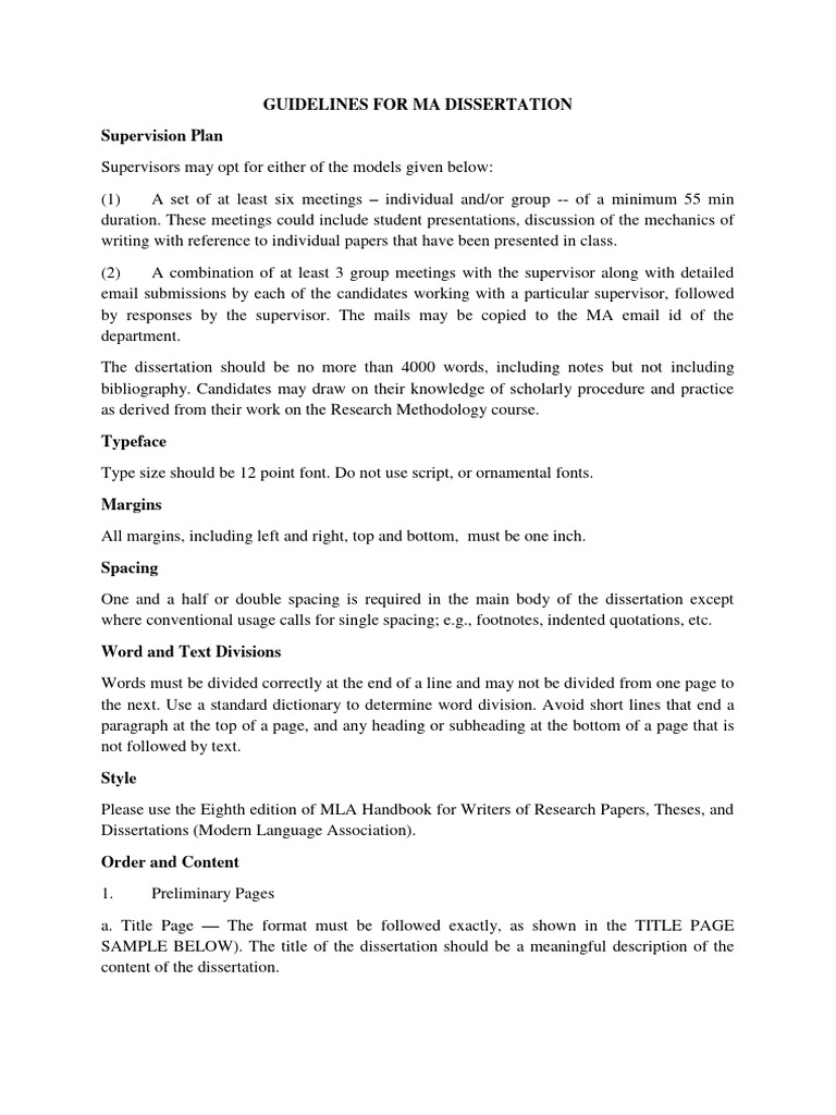 Guidelines For Ma Dissertation | PDF | Thesis | Typefaces