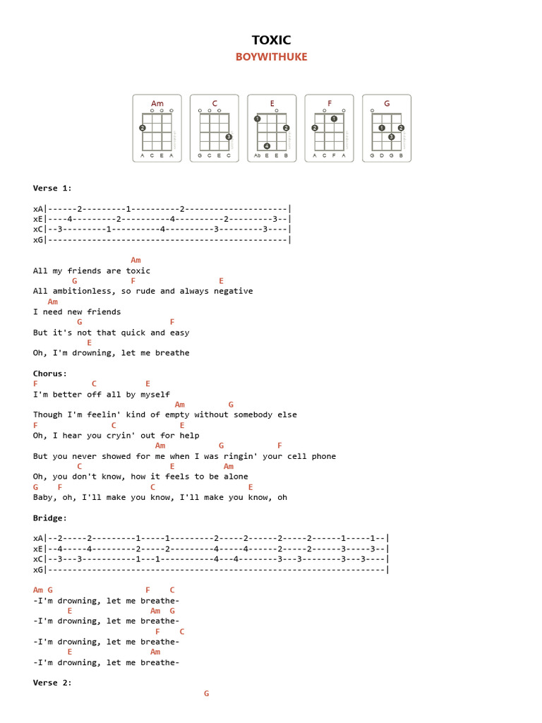 TOXIC - Ukulele Tabs by BoyWithUke - UkuTabs | PDF