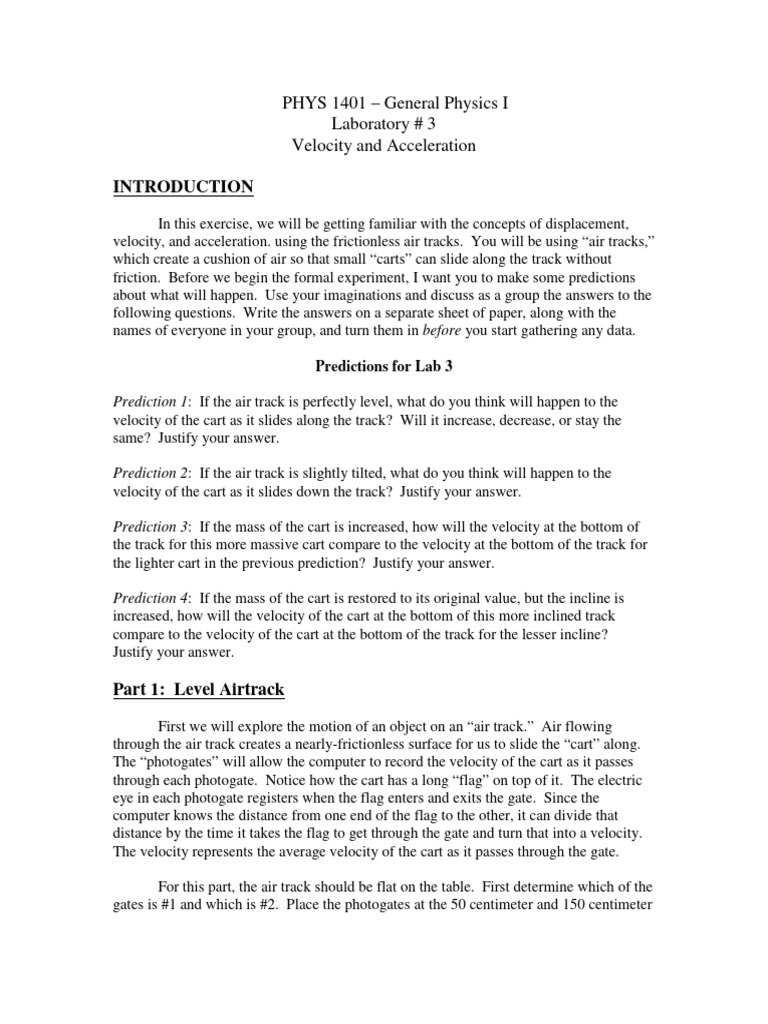 Velocity and Acceleration Lab Guide | PDF | Acceleration | Force
