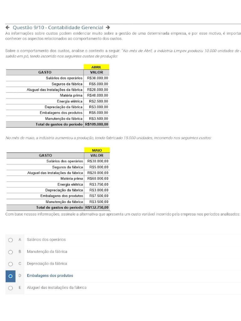 Apol Contabilidade Gerencial | PDF