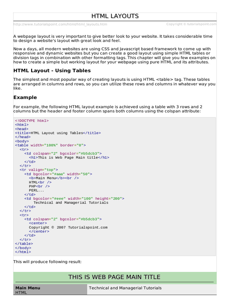 HTML Layouts | PDF | Html Element | Page Layout