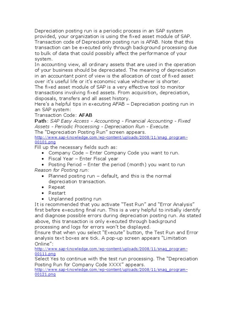 Tcode AFAB - Depreciation Posting Run | PDF | Depreciation | Computing