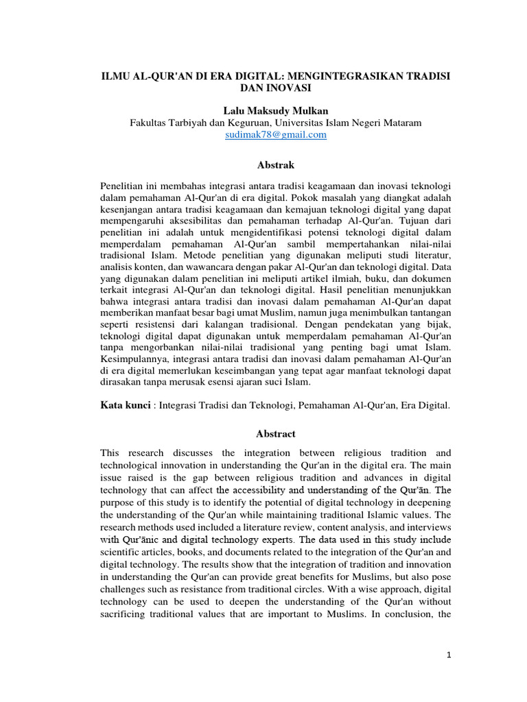 Ilmu Al-Qur'an Di Era Digital Mengintegrasikan Tradisi Dan Inovasi | PDF | Agama & Spiritualitas