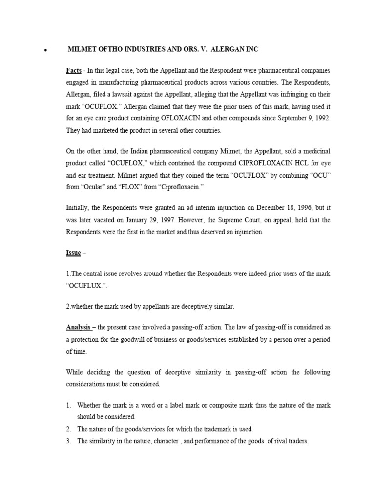 Case Law Short Notes Compilation | PDF | Trademark | Lawsuit