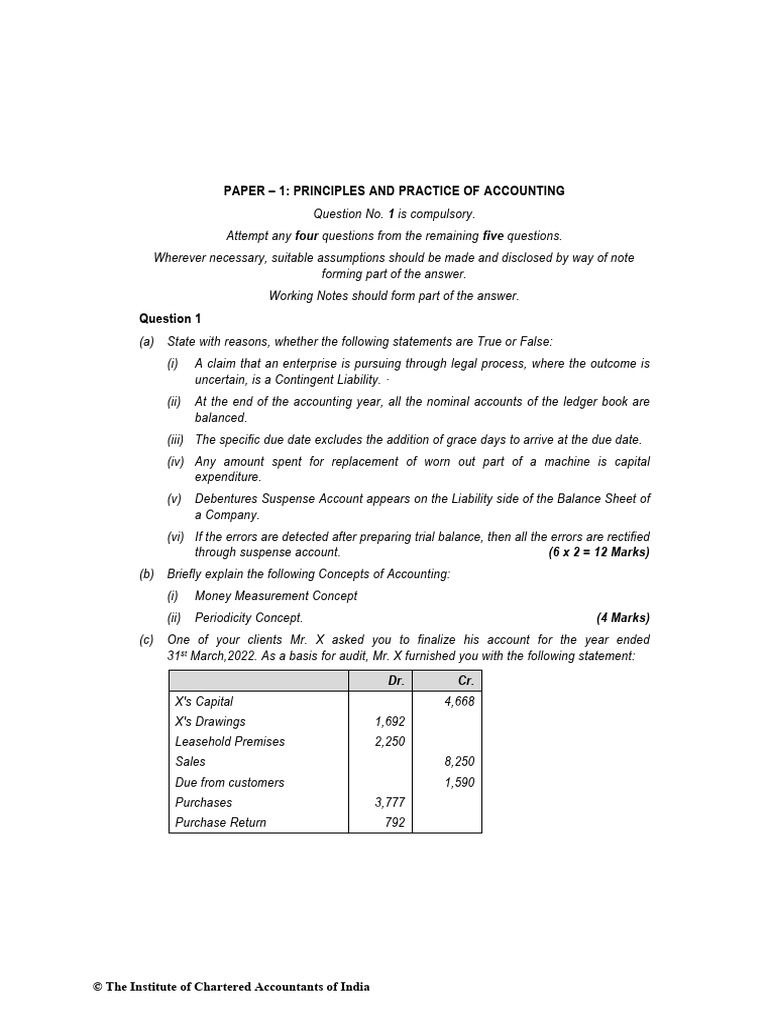 June 2022 Account ICAI Exam Paper With Solution | Download Free PDF | Debits And Credits ...
