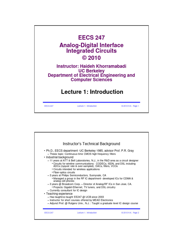EECS 247 Analog-Digital Interface Integrated Circuits © 2010 | PDF | Analog To Digital Converter ...