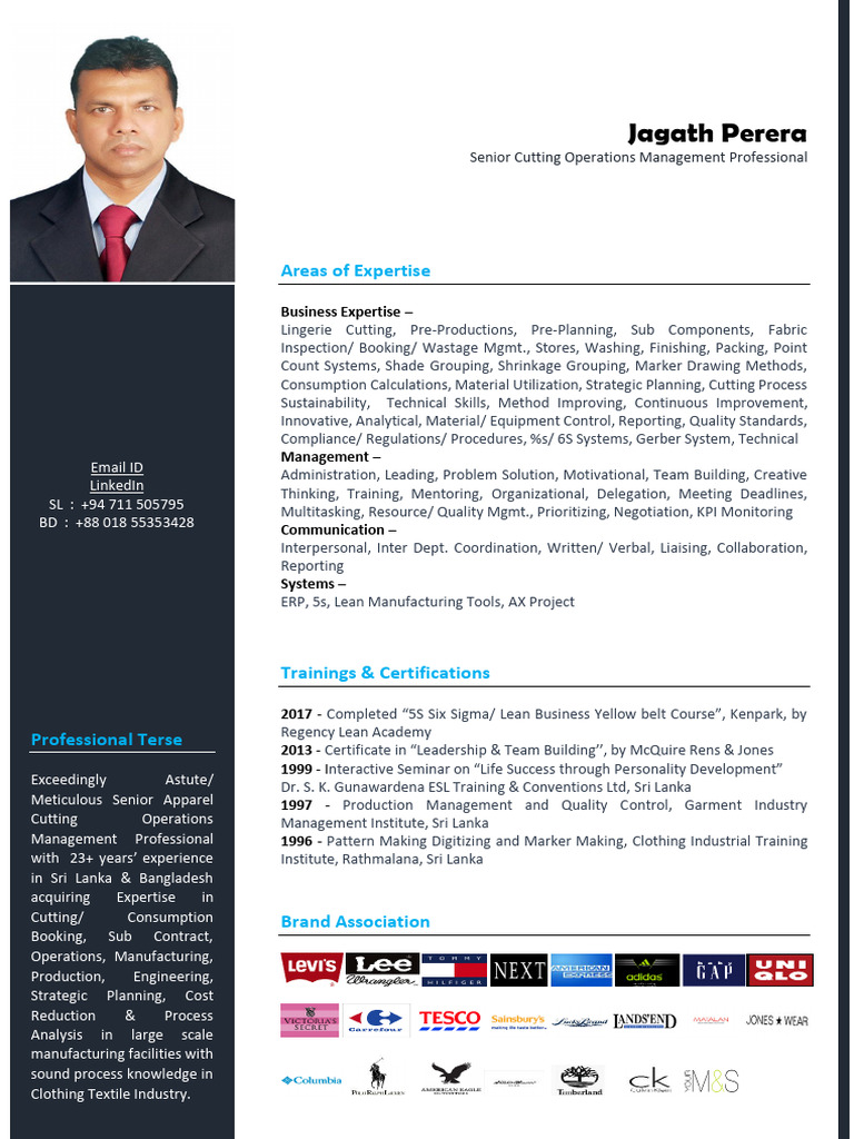 CV - Jagath Perera 1 | PDF | Textiles | Clothing