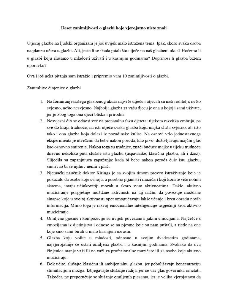 Deset Zanimljivosti o Glazbi | PDF