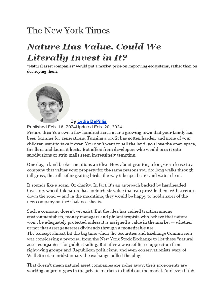 Nature Has Value | PDF | Investing | Economics Nature Has Value | PDF | Investing | Economics
