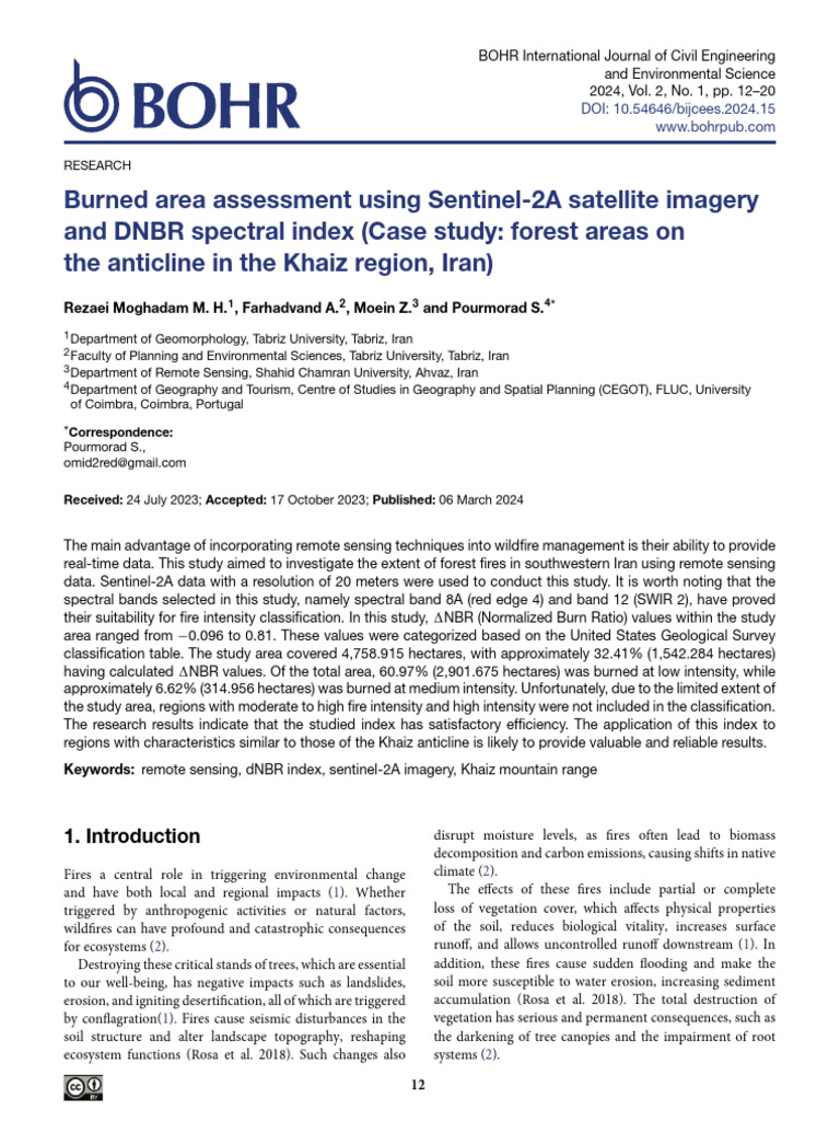 Burned area assessment using Sentinel-2A satellite imagery and DNBR spectral index (Case study ...