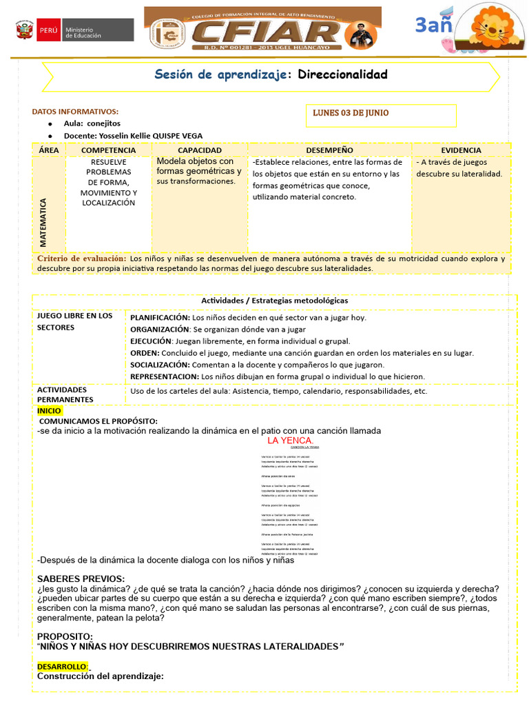Sesion de Clases 3 Años Lateralidades | PDF | Ciencia cognitiva | Conceptos psicologicos