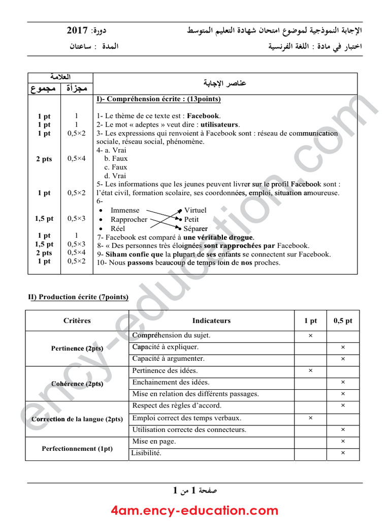 Bem2017 French Correction | PDF