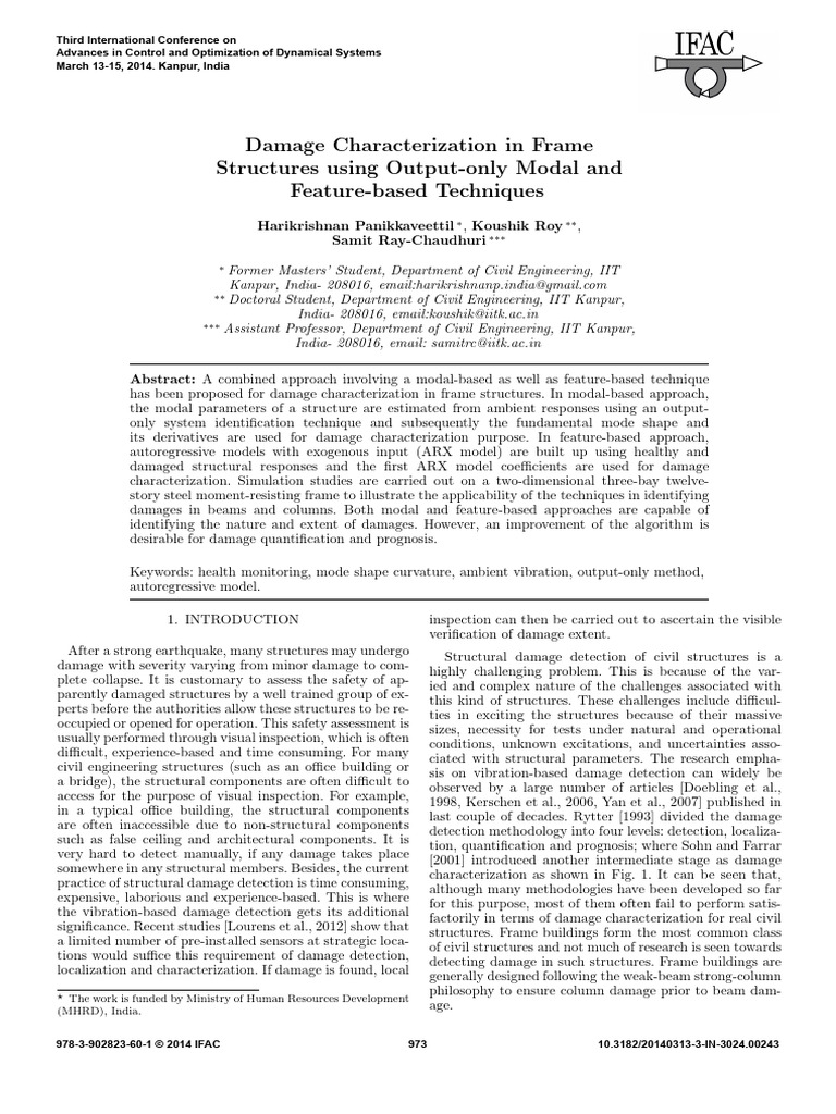 Damage Characterization in Frame Structures Using Output-Only Modal and Feature-Based Techniques ...
