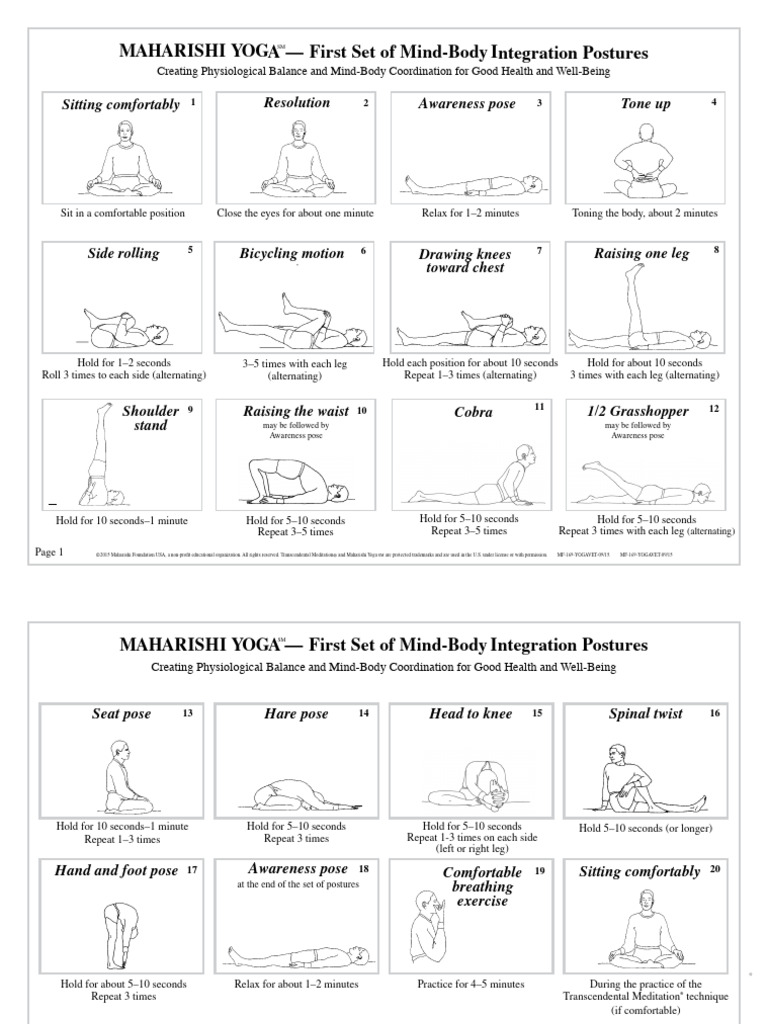 Maharishi Yoga Asanas Course Chart | PDF | Meditation | Physical Exercise