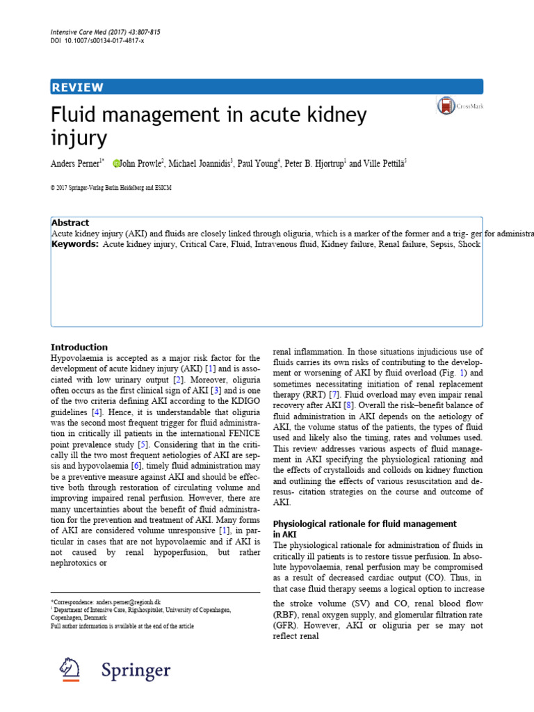 Fluid Management in Acute Kidney | PDF | Sepsis | Kidney