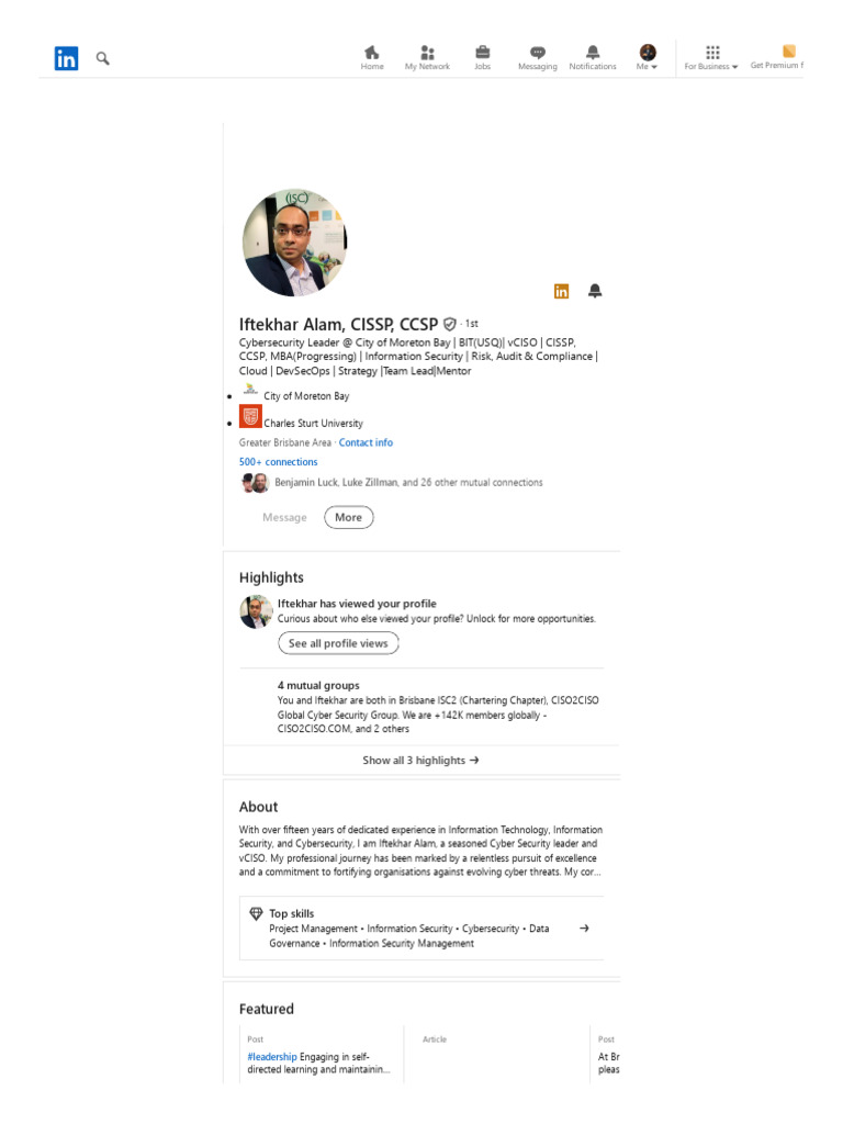 Iftekhar Alam, CISSP, CCSP - LinkedIn | PDF | Security | Computer Security