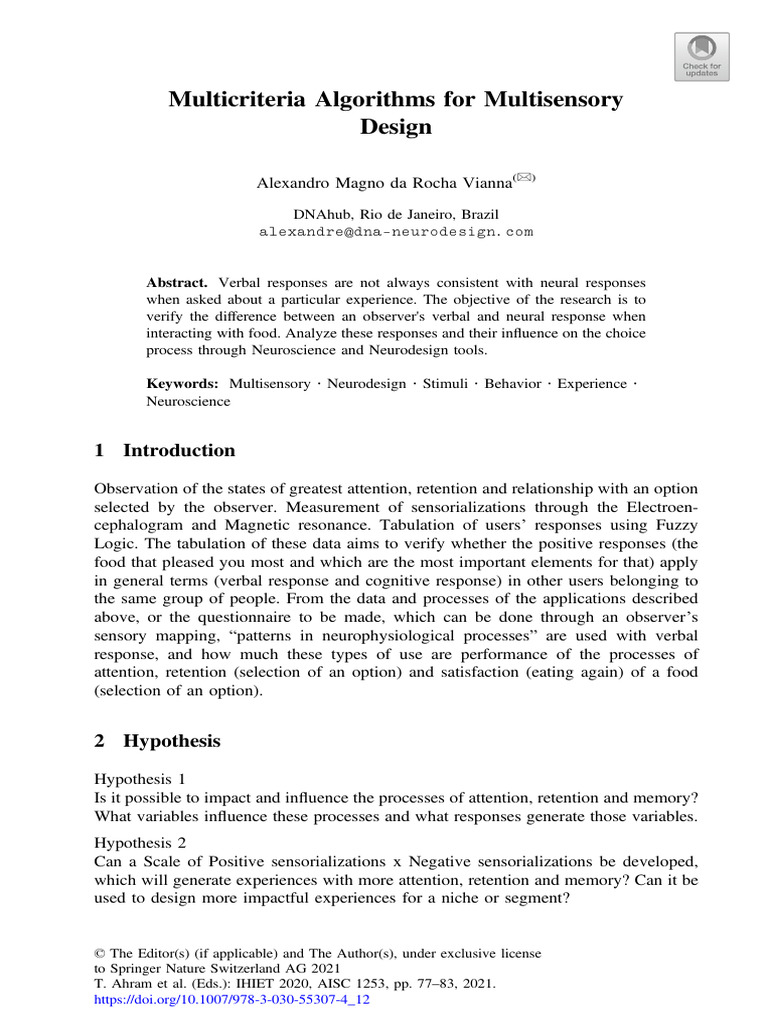 Multicriteria Algorithms For Multisensory Design | PDF | Attention | Experience