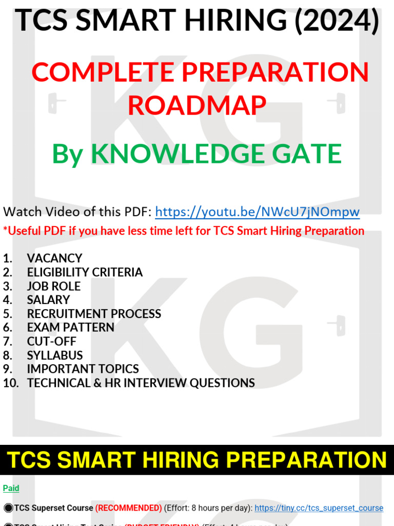 TCS Smart Hiring Roadmap 2024 by Knowledge Gate | Download Free PDF | English Grammar | Grammar