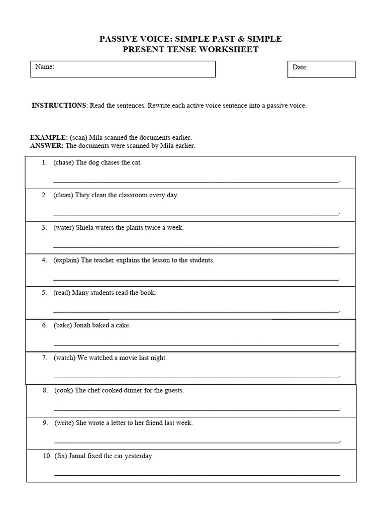 Passive Voice - Simple Past & Simple Present Worksheet | PDF | Subject ...