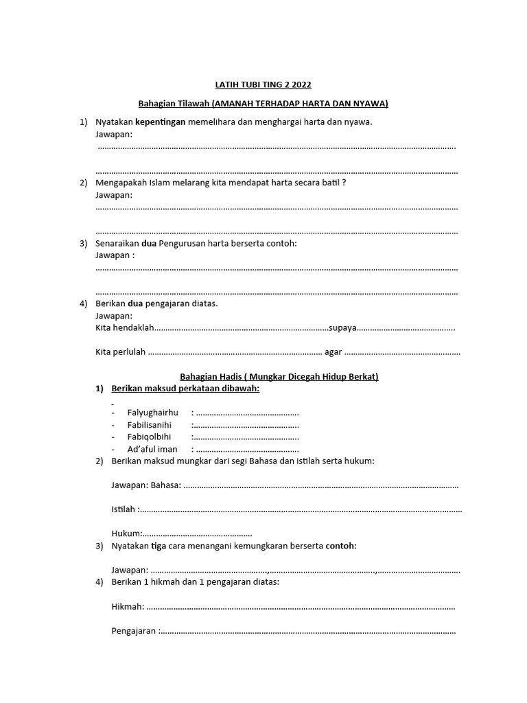 Latih Tubi Ting 2 2022 | PDF