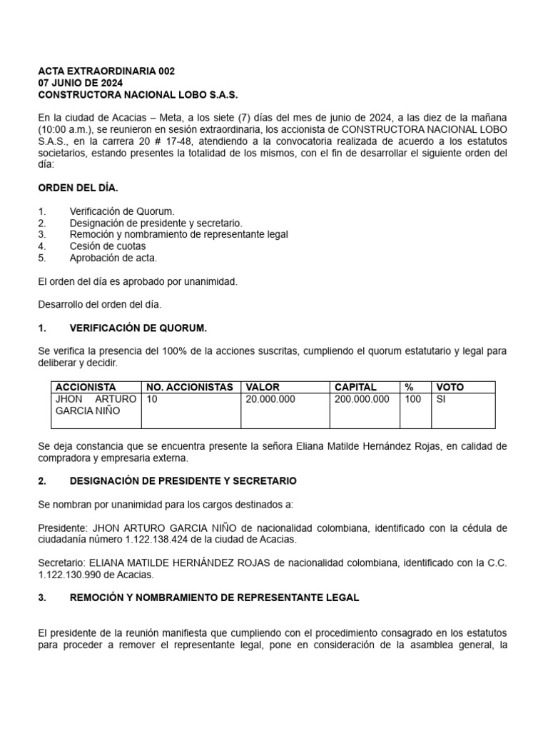 Acta Extraordinaria 002 | PDF | Gobierno