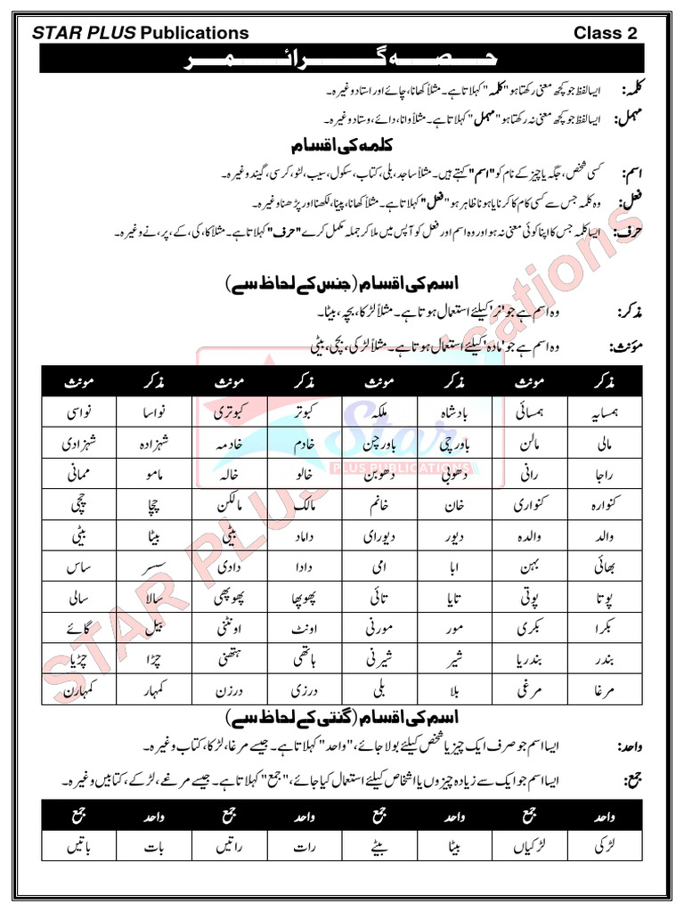 Class 2 Urdu Grammer 2024-25 | PDF