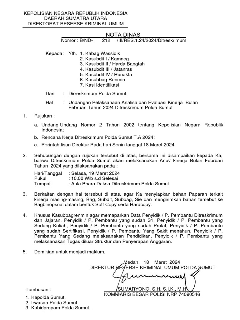 Nota Dinas Undangan Anev - 240318 - 152741 | PDF