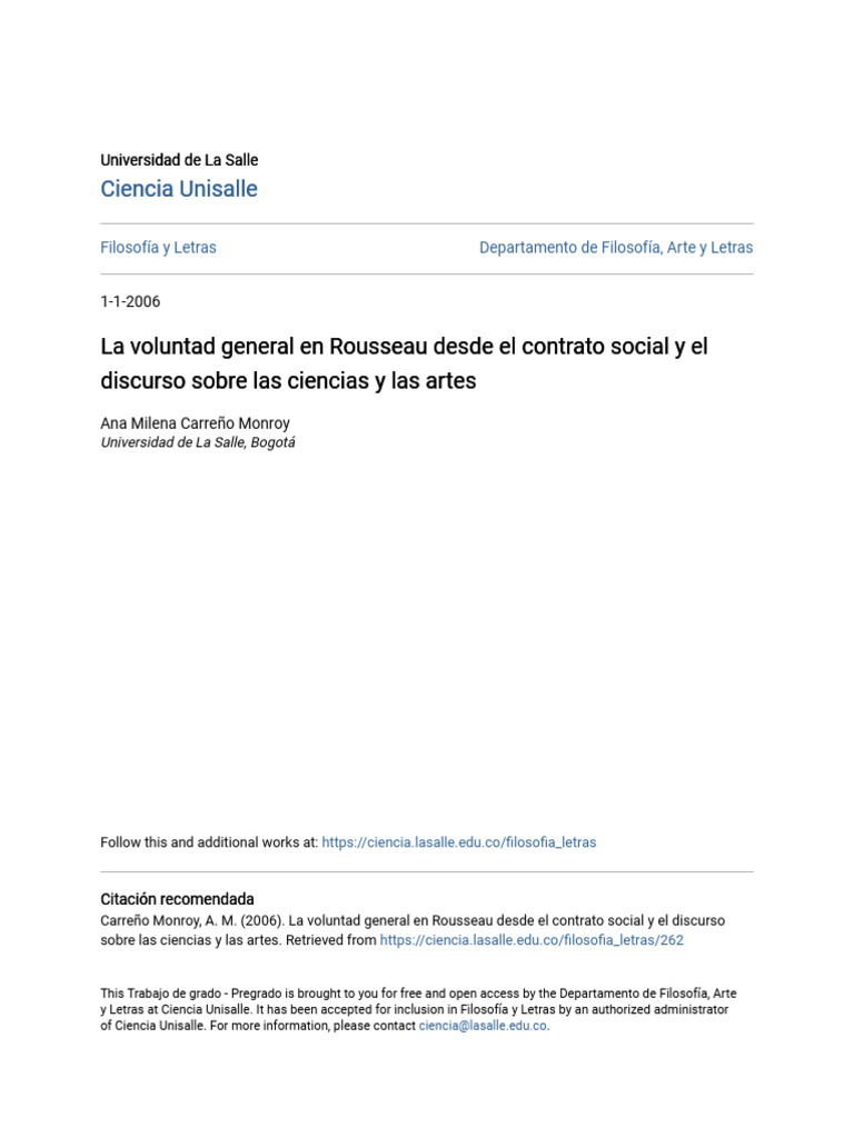 La Voluntad General en Rousseau Desde El Contrato Social y El Dis | PDF ...