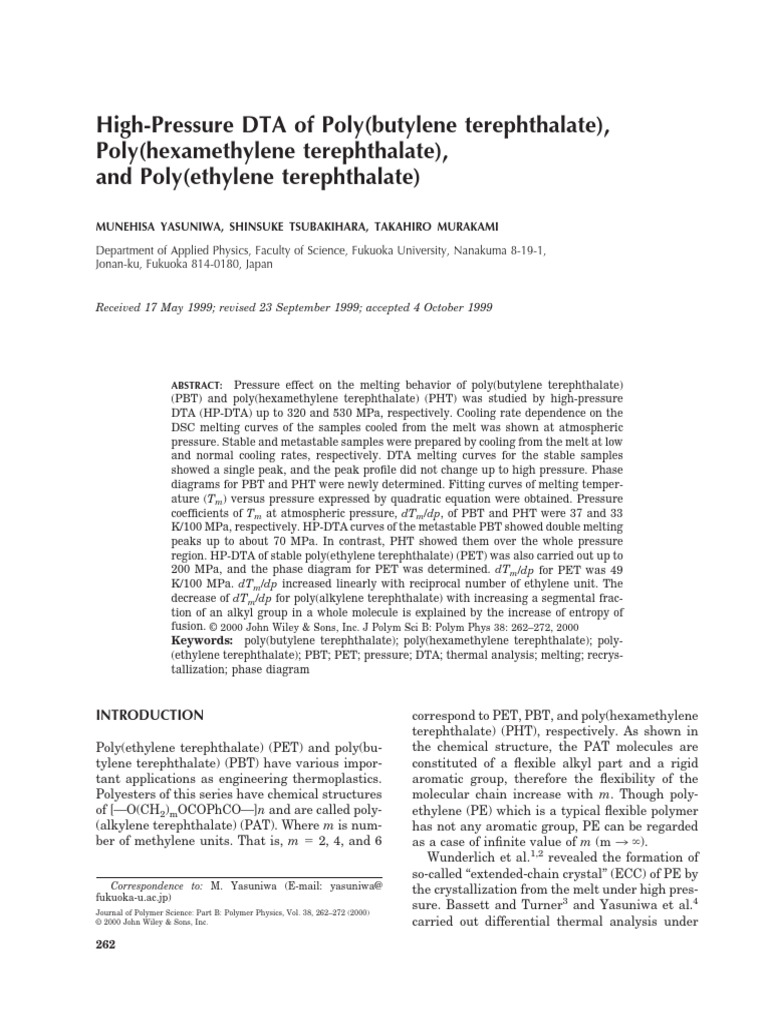 J Polym Sci B Polym Phys - 1999 - Yasuniwa - High Pressure DTA of Poly Butylene Terephthalate ...
