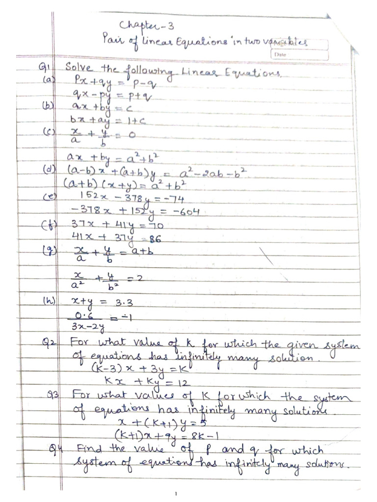 Assignment Pair of Linear Equations in Two Variabl | PDF