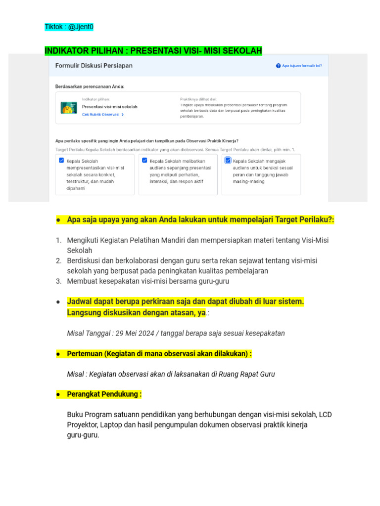 Indikator Pilihan - Presentasi Visi - Misi Sekolah | PDF | Karier & Perkembangan