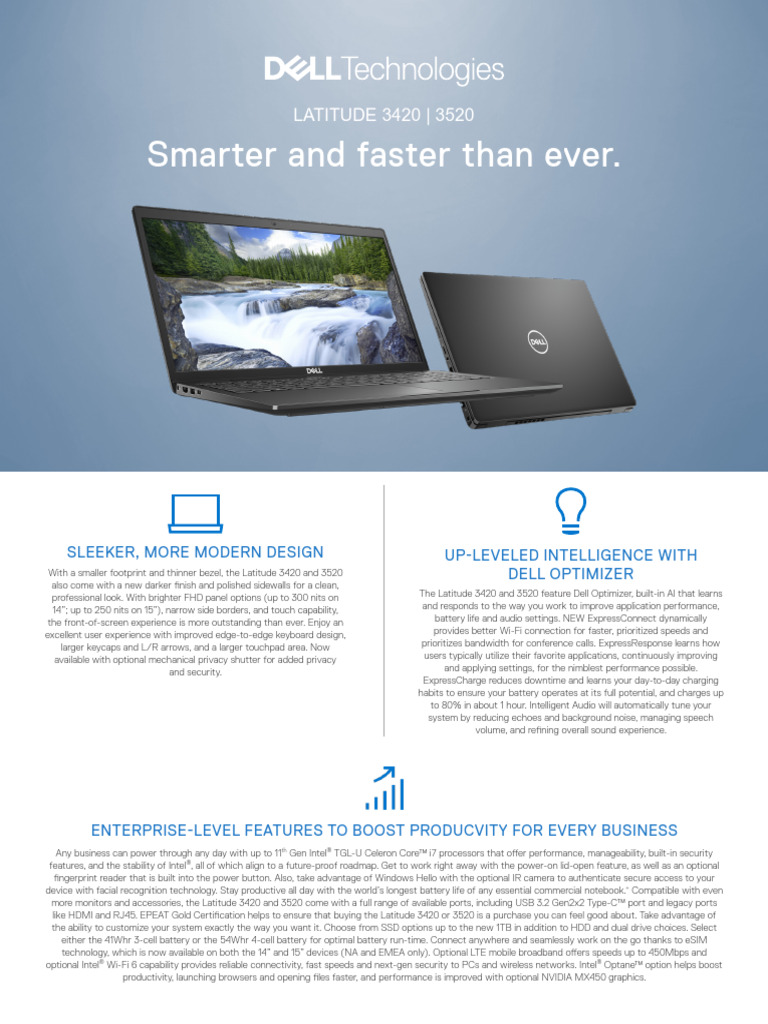 Dell Latitude 3420 Datasheet | Download Free PDF | Usb | Computer Data Storage