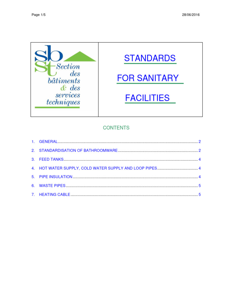 Standard Installations Sanitaires Version Du 28-06-2016 en | PDF | Pipe (Fluid Conveyance) | Valve