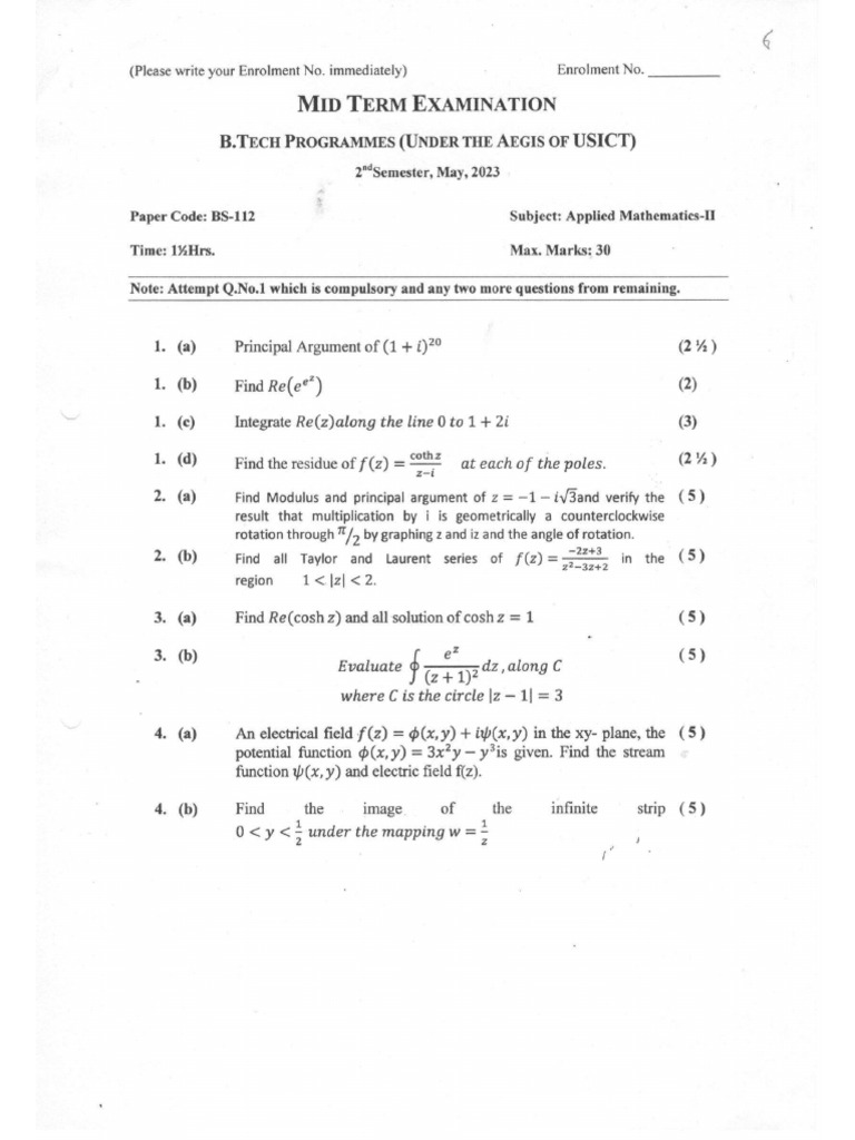 Applied Mathematics-II Mid Term Exam | PDF