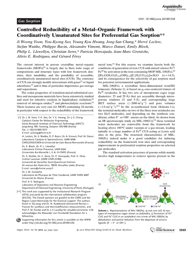 Yoon Et Al. - 2010 - Controlled Reducibility of A Metal-Organic Framewo | PDF | Adsorption ...