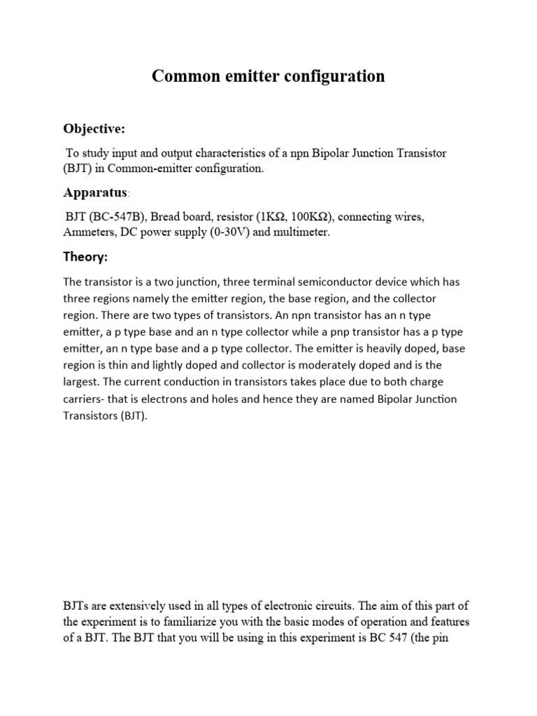 Common Emitter Configuration | PDF | Bipolar Junction Transistor ...