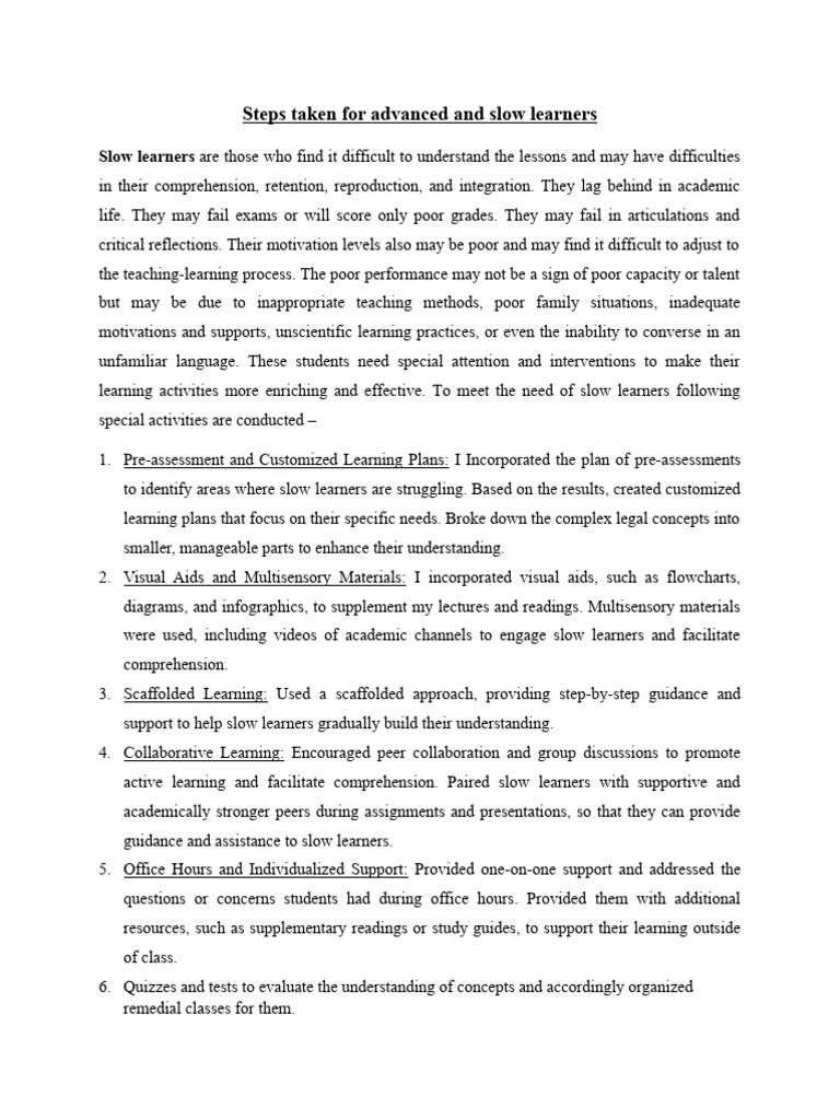 Slow learners Fast Learners | Download Free PDF | Learning | Mentorship