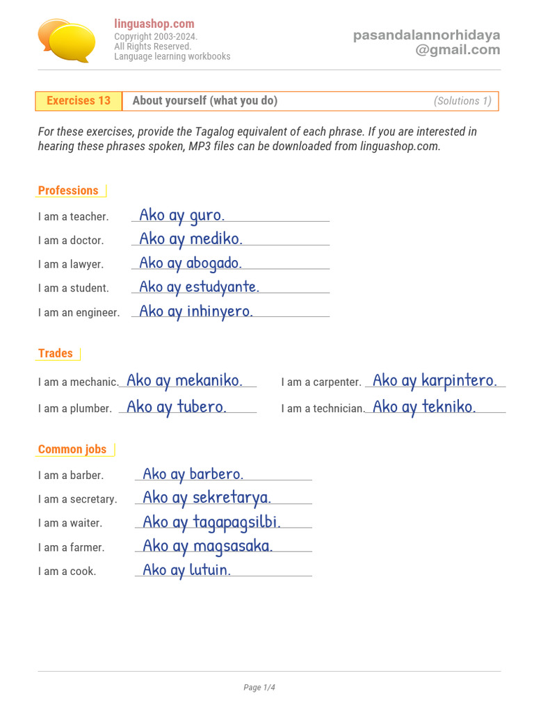 Tagalog Workbook en v1 Solutions 2928 Pasand Gmail | PDF | Linguistics ...