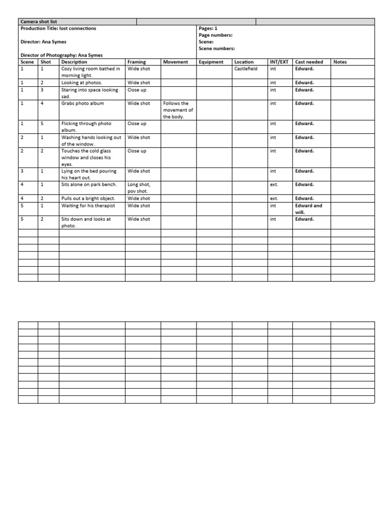 shot list | Download Free PDF | Imaging