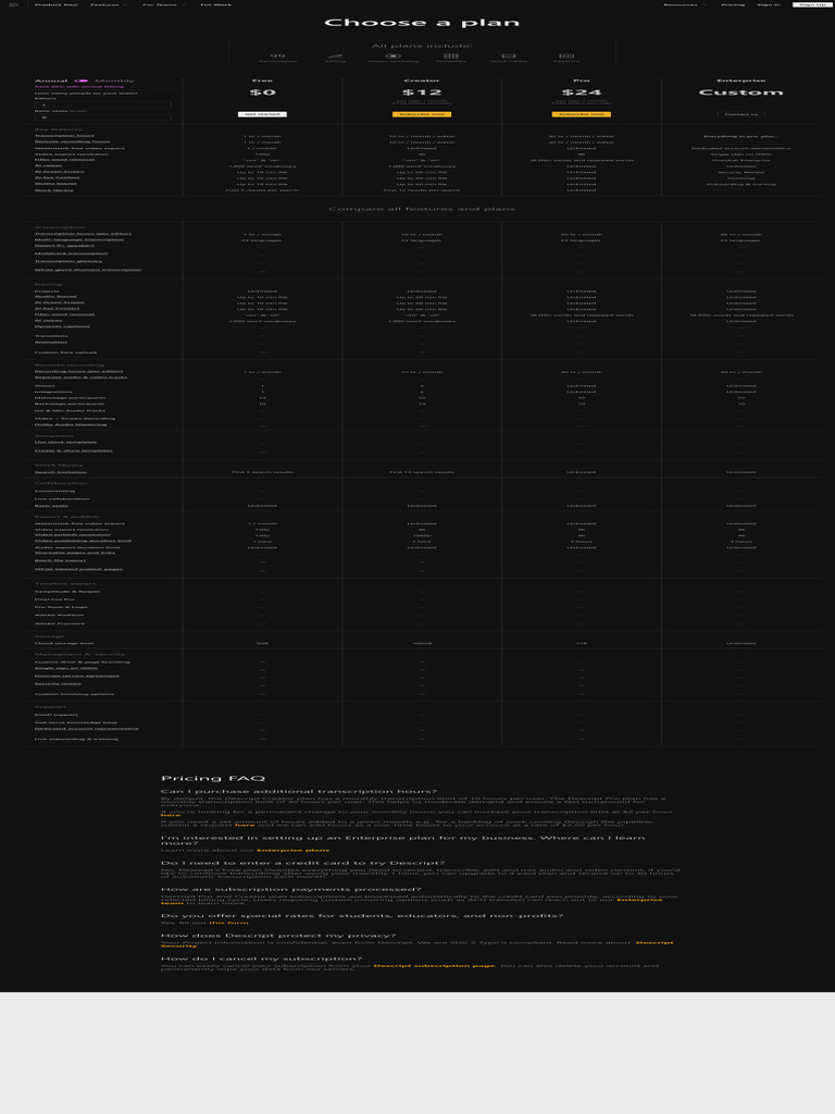 Pricing - Descript | PDF