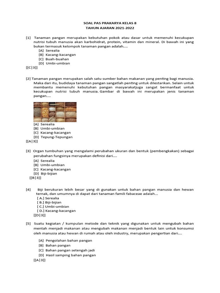 Soal Pas Prakarya Kelas 8 Sem 1 TH 21-22 | PDF | Kesehatan Holistik
